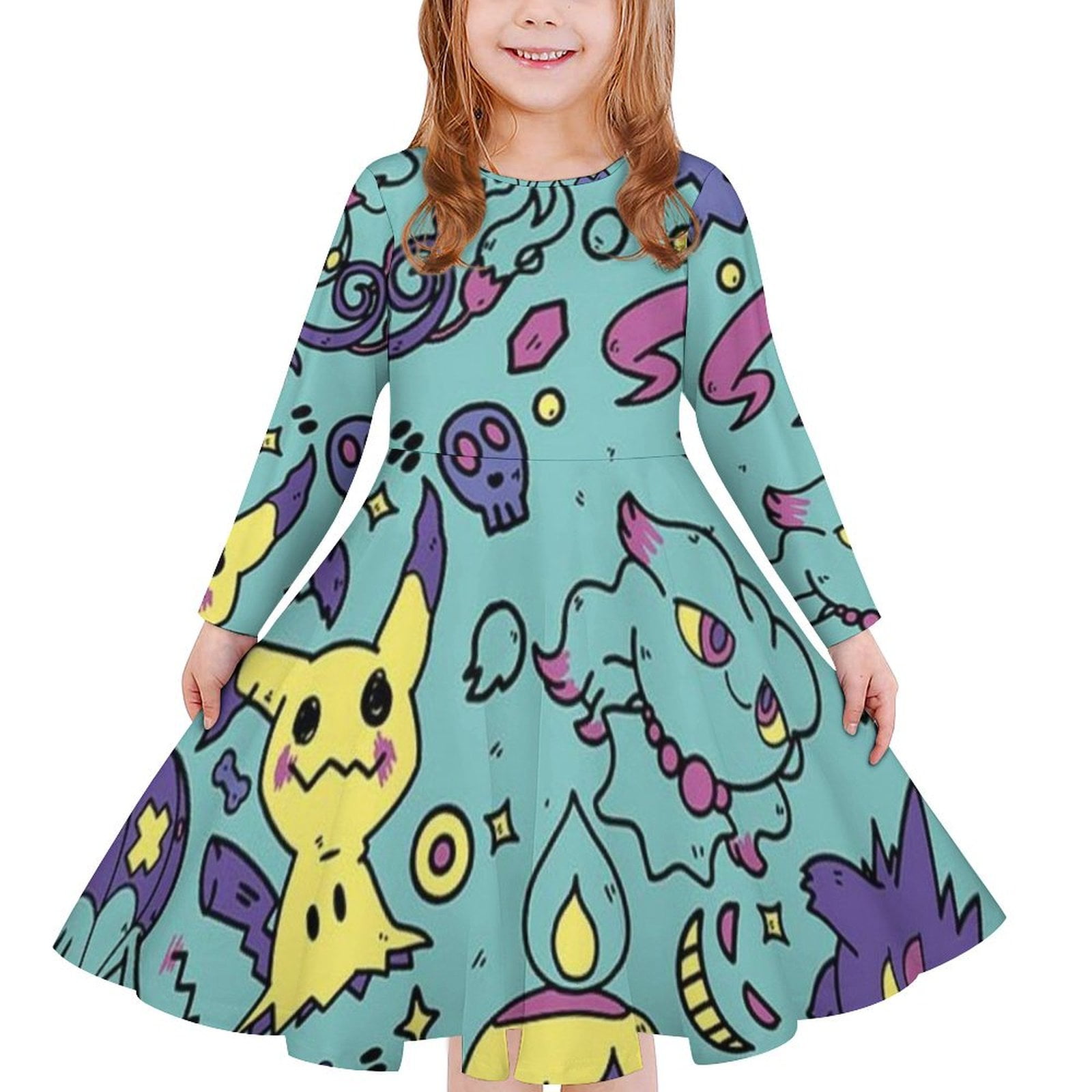 Pokemon Girls Cartoon Dress Dresses Casual Long-Sleeved S - Walmart.com