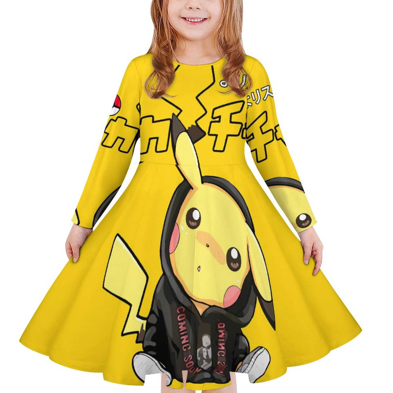 Pokemon Girls Cartoon Long Sleeve Dress A Line Girls Dress 3XL ...