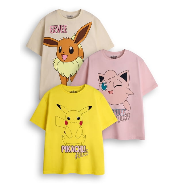 Pokemon Girls Multicoloured Multi-Pack of 3 Short-Sleeved T-Shirts ...