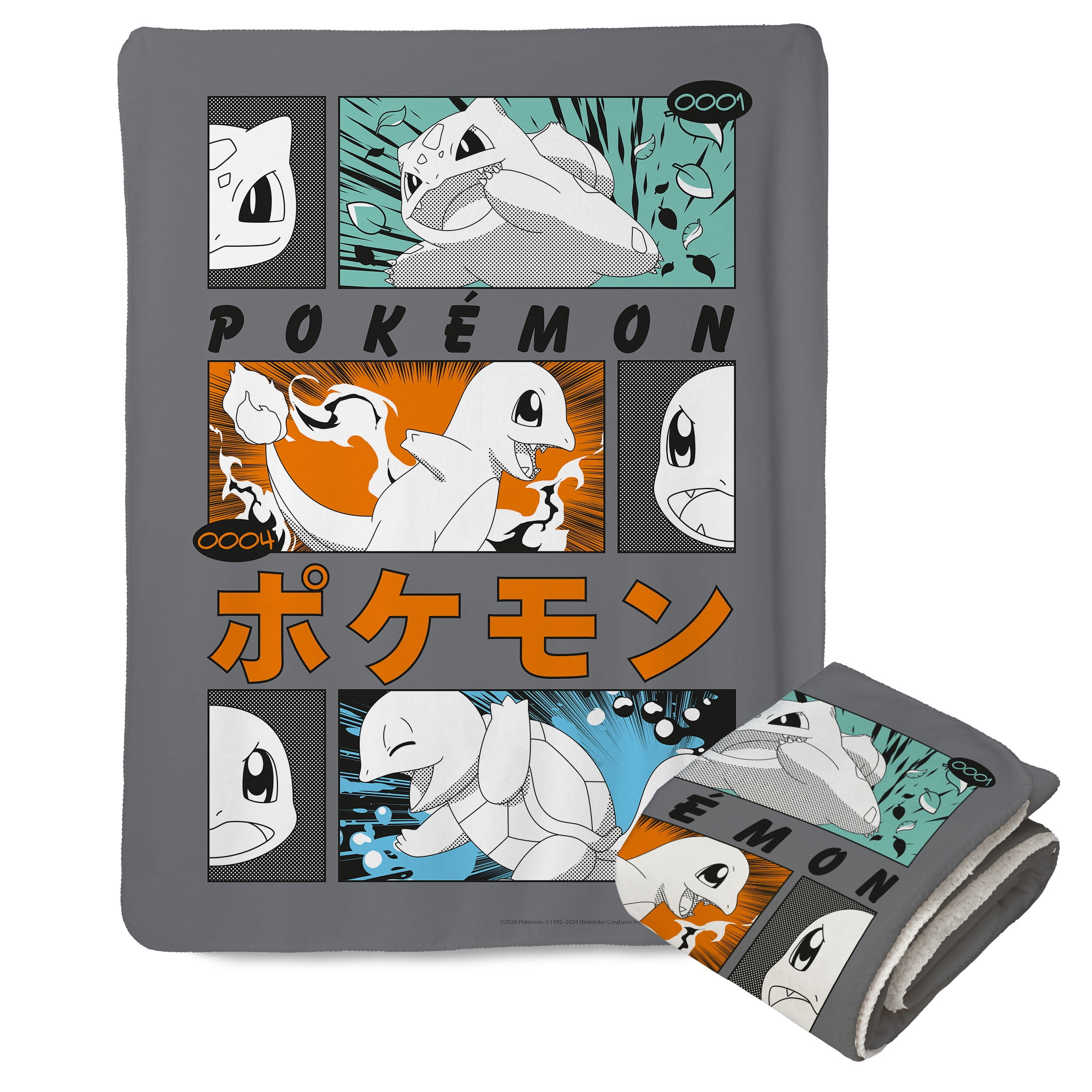 Pokemon Grass, Fire, Water Kids Mink Sherpa Throw - Walmart.com