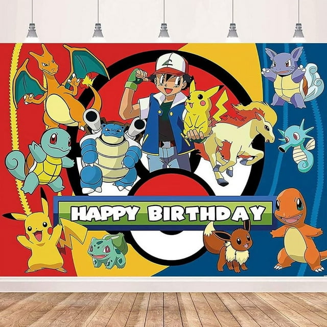Pokemon Happy Birthday Anime Backdrops Banner Birthday Party Decor ...