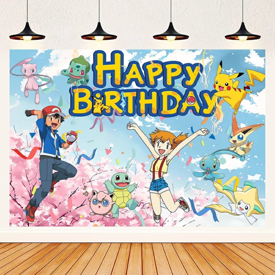 Pokemon Happy Birthday Anime Cartoon Theme Backdrops Banner Birthday ...