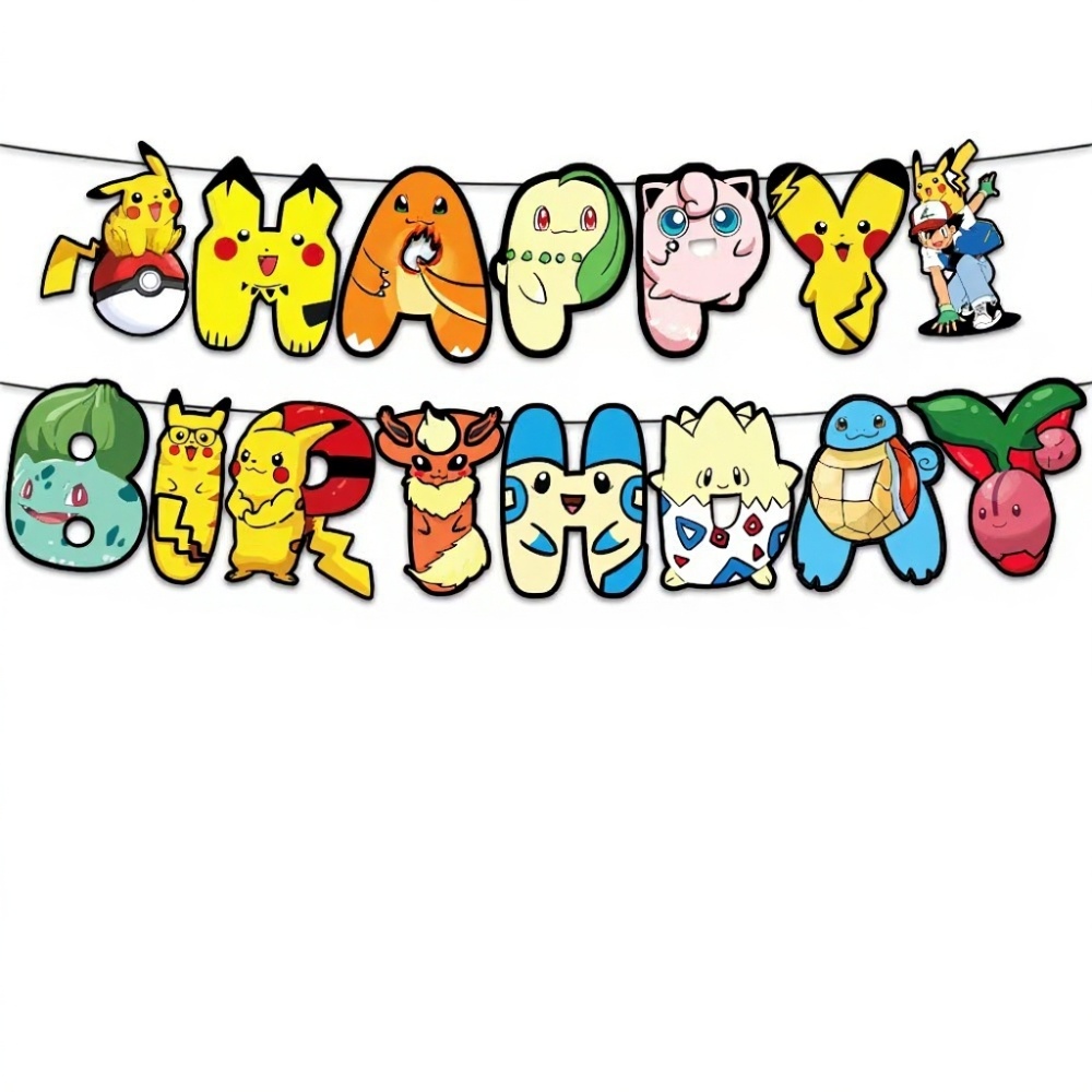 Pokemon Happy Birthday Banner Themed Party Signs for Boys Girls ...