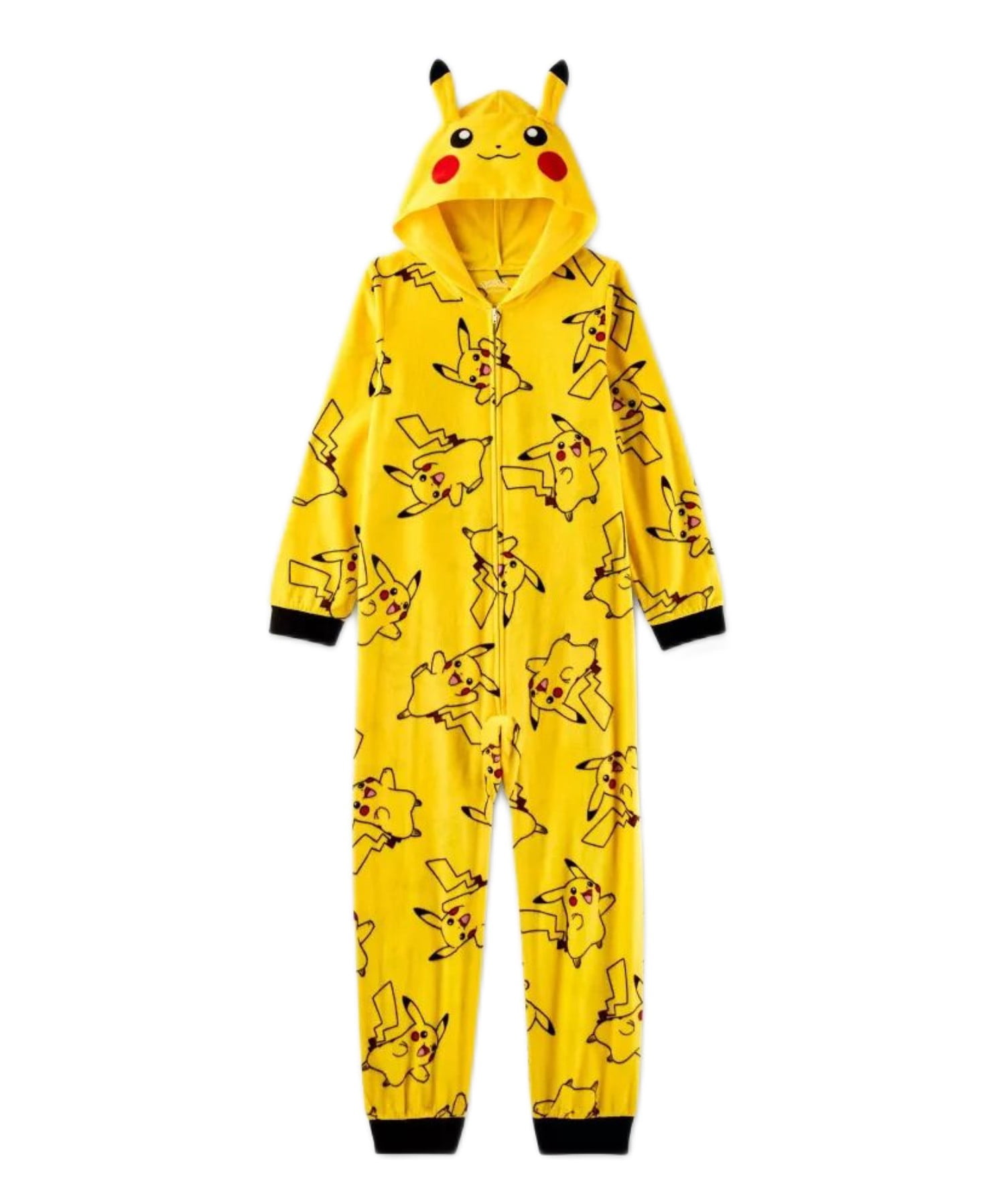 Pokemon Kids Pikachu Print Yellow Costume Hooded Fleece Pajama Sleeper ...