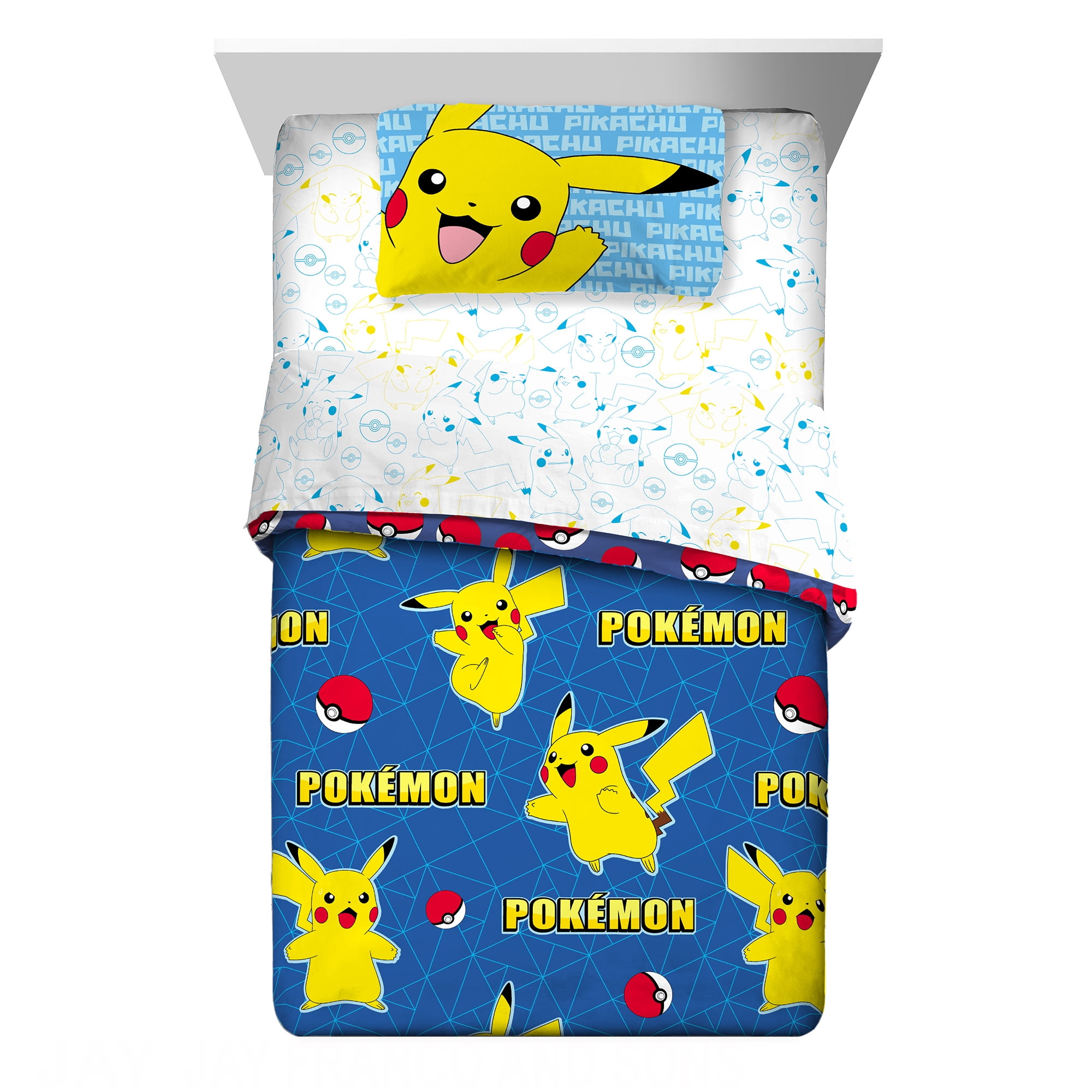 Pokemon Kids 5 Piece Reversible Comforter, Pillowcase, Sheet Set, and ...