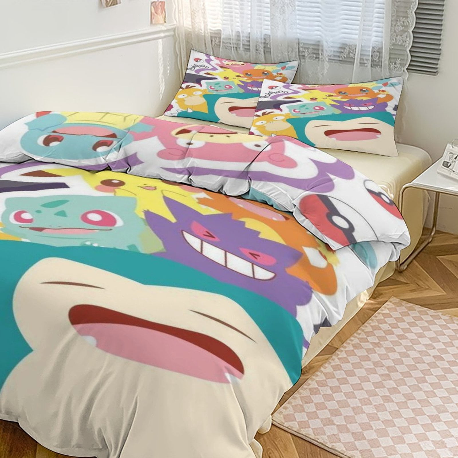 Pokemon Kids Bedding Set 3 Piece Set Cartoon Double-sided Printing Full ...