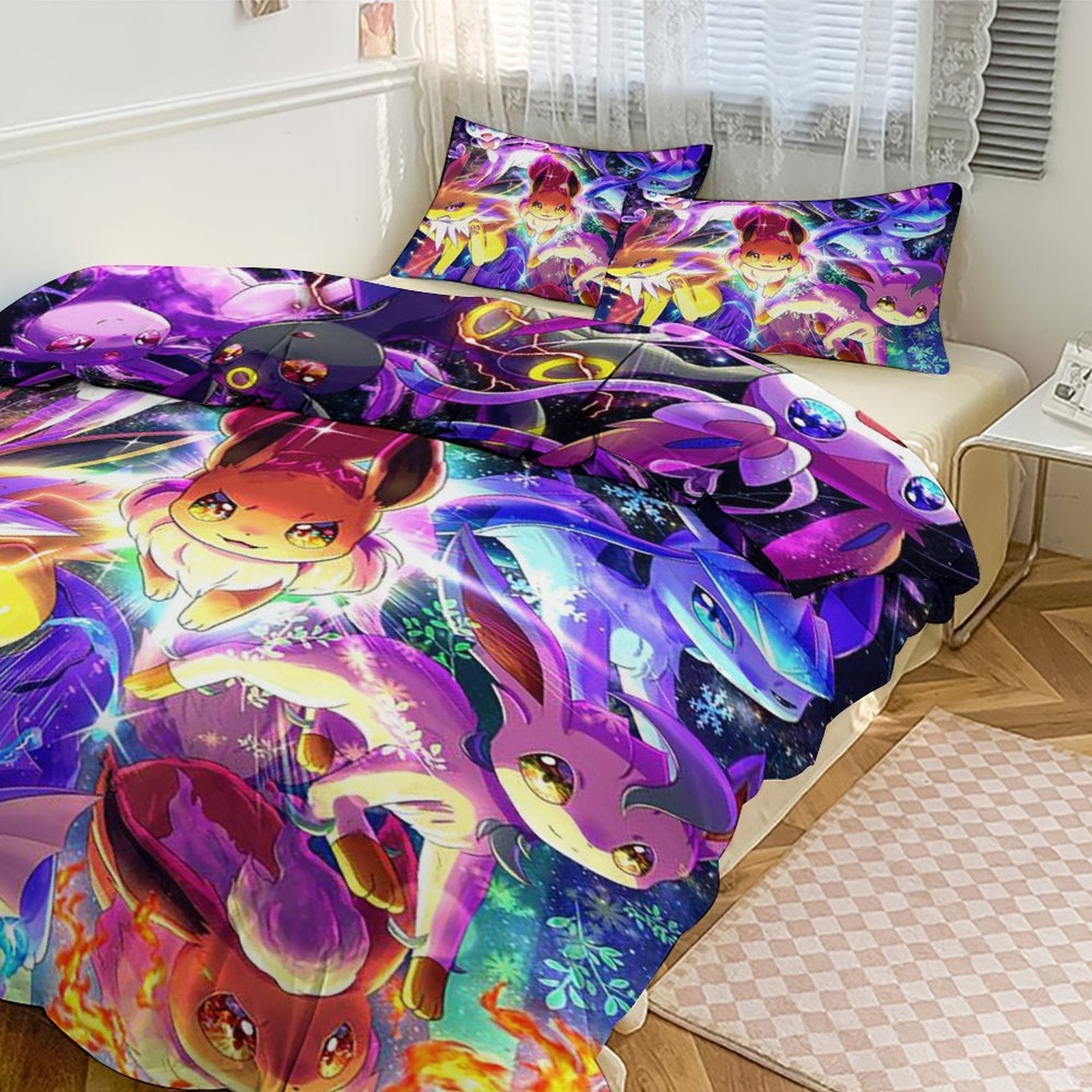 Pokemon Kids Bedding Set 3 Piece Set Cartoon Double-sided Printing King ...