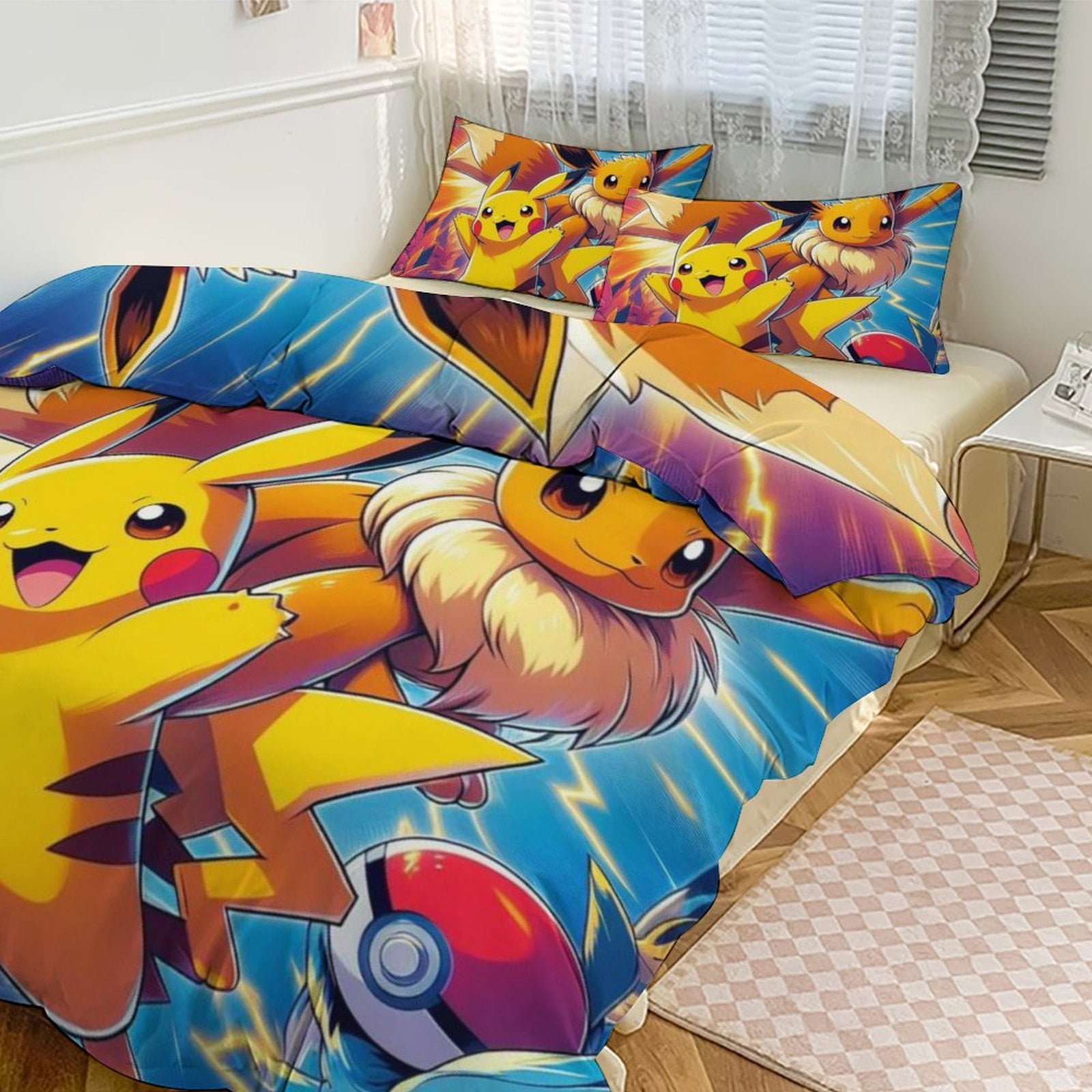 Pokemon Kids Bedding Set 3 Piece Set Cartoon Double-sided Printing ...