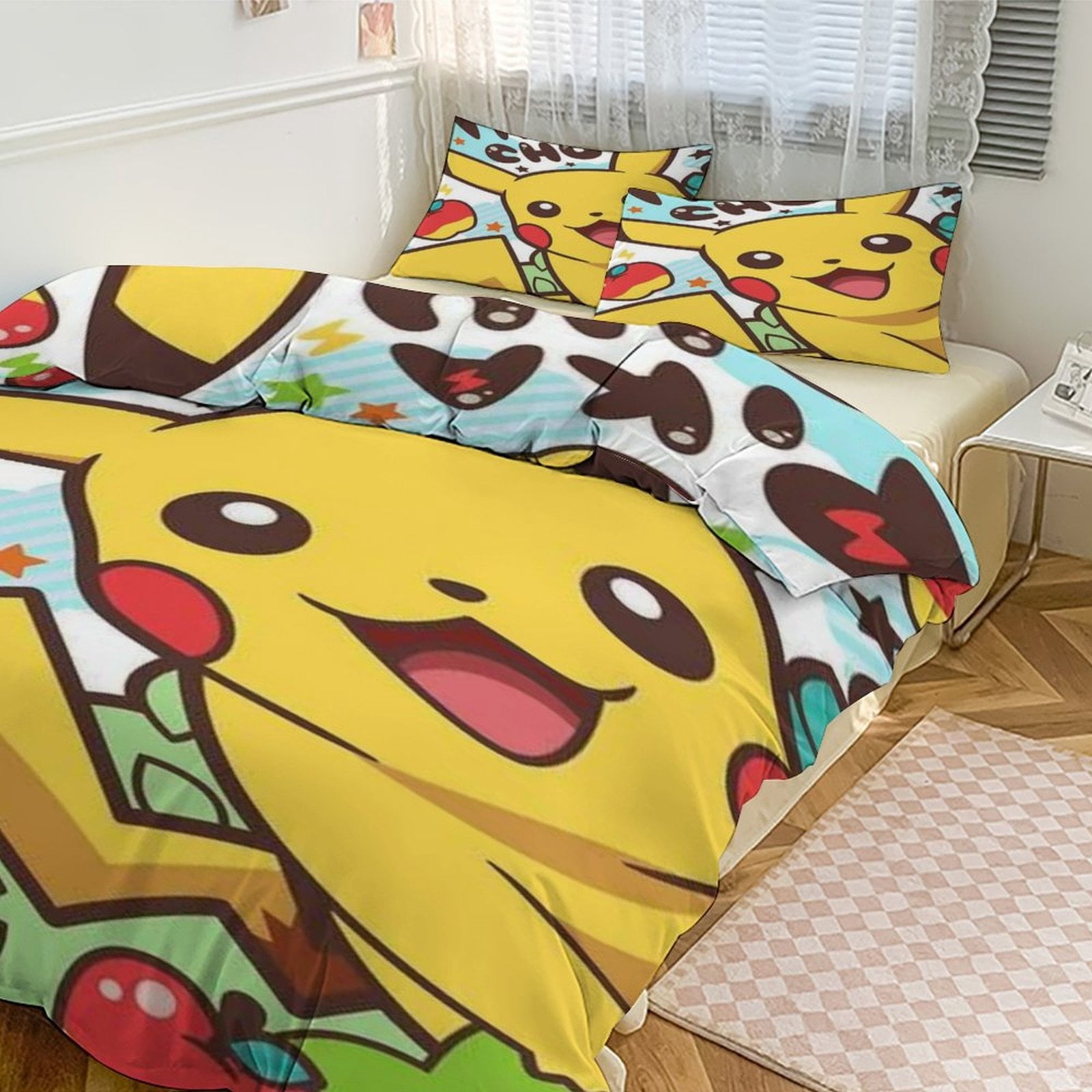 Pokemon Kids Bedding Set 3 Piece Set Cartoon Double-sided Printing ...