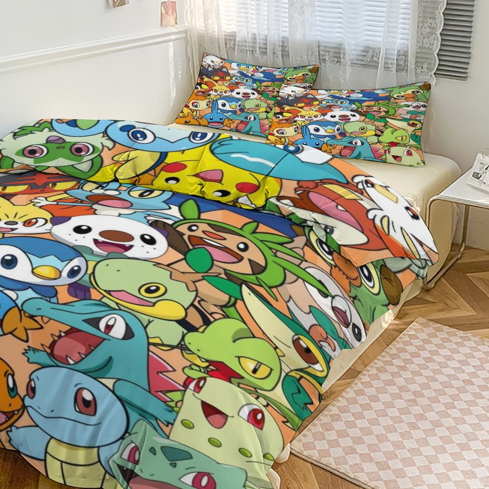 Pokemon Kids Bedding Set 3 Piece Set Cartoon Double-sided Printing ...