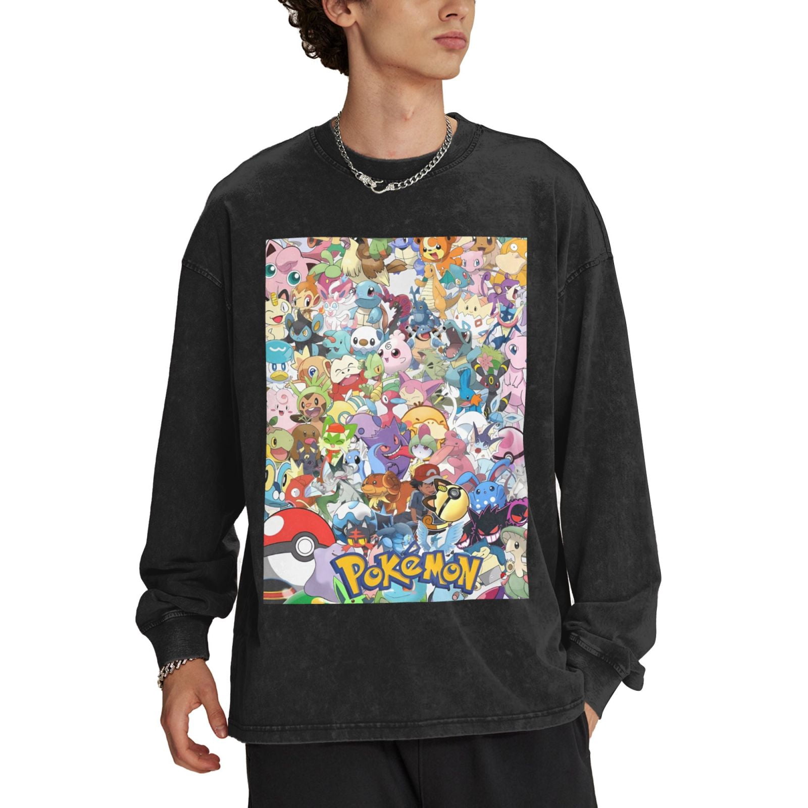 Pokemon Long Sleeve Shirt Men's Heavy Weight Crew Neck Long Sleeve T ...