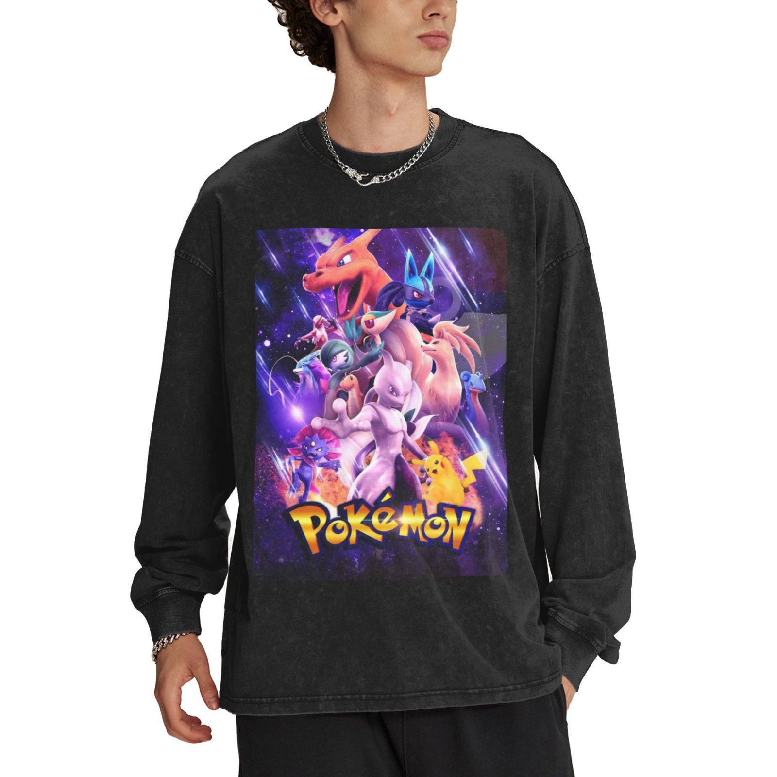 Pokemon Long Sleeve Shirt Men's Heavy Weight Crew Neck Long Sleeve T ...