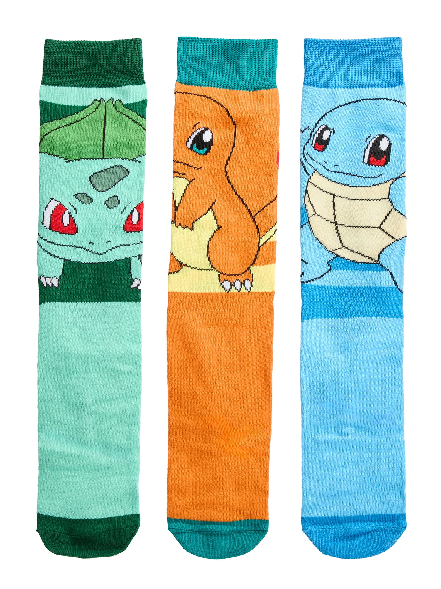 Pokemon Men's Crew Socks 3-Pack with Pikachu, Charmander, Bulbasaur ...