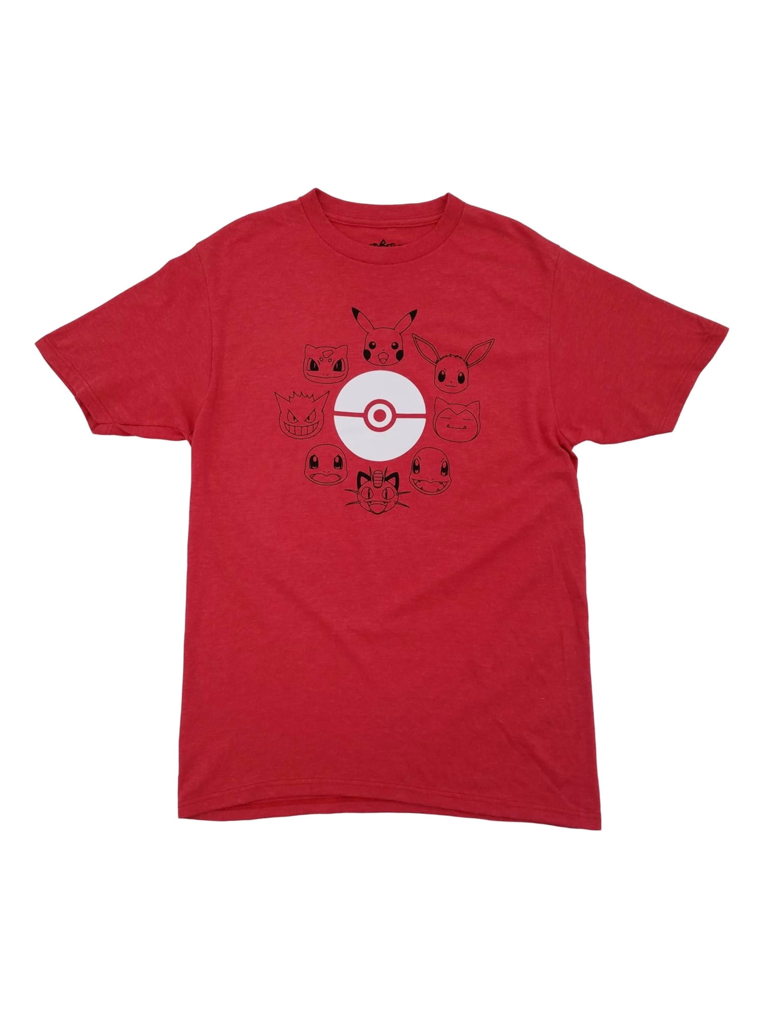 Pokemon Mens Heather Red Pikachu Eevee Snorlax Meowth Pokeball T-Shirt ...