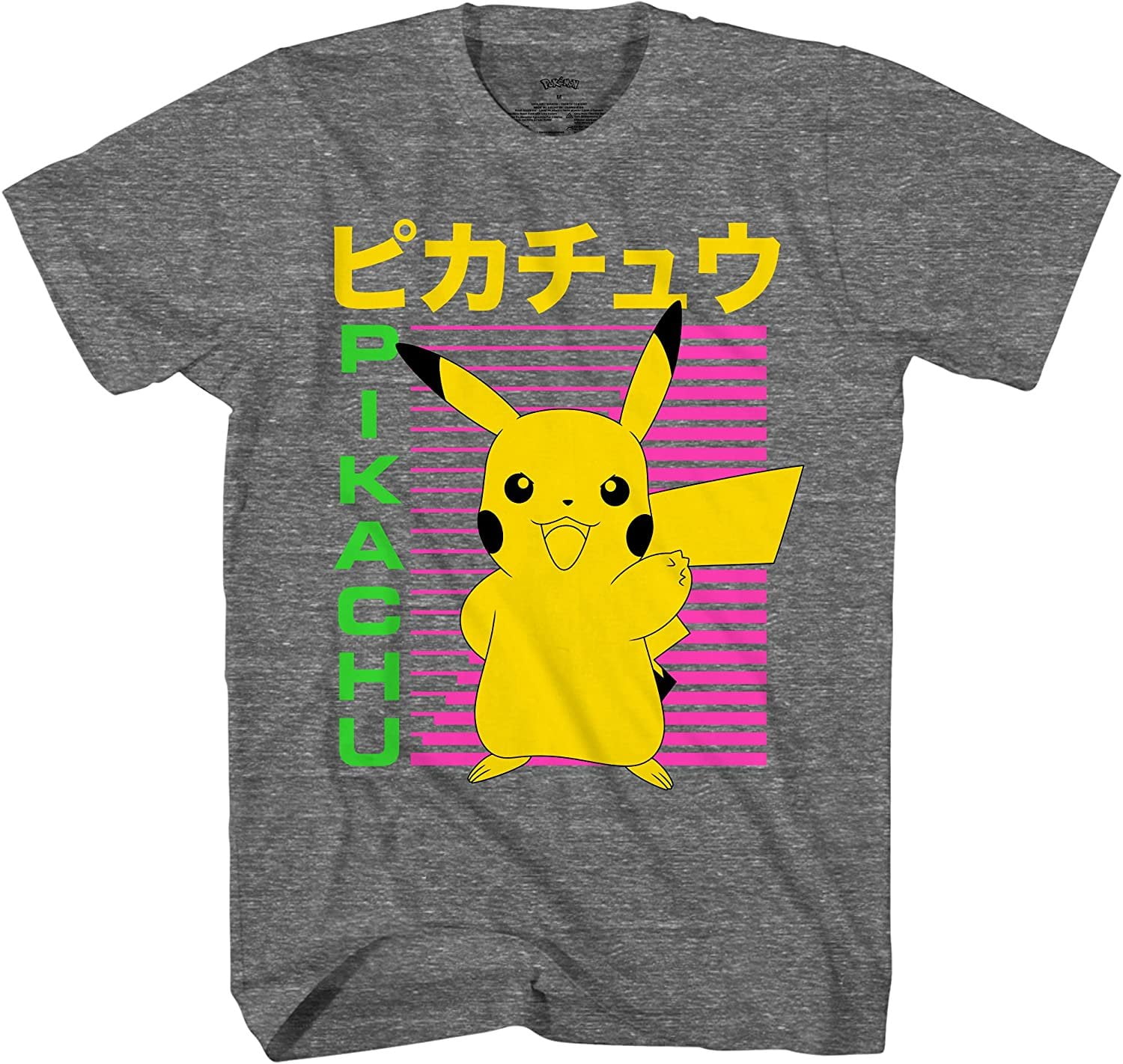 Pokemon Mens Pikachu Shirt, Printed Classic Pikachu T-Shirt Charcoal ...