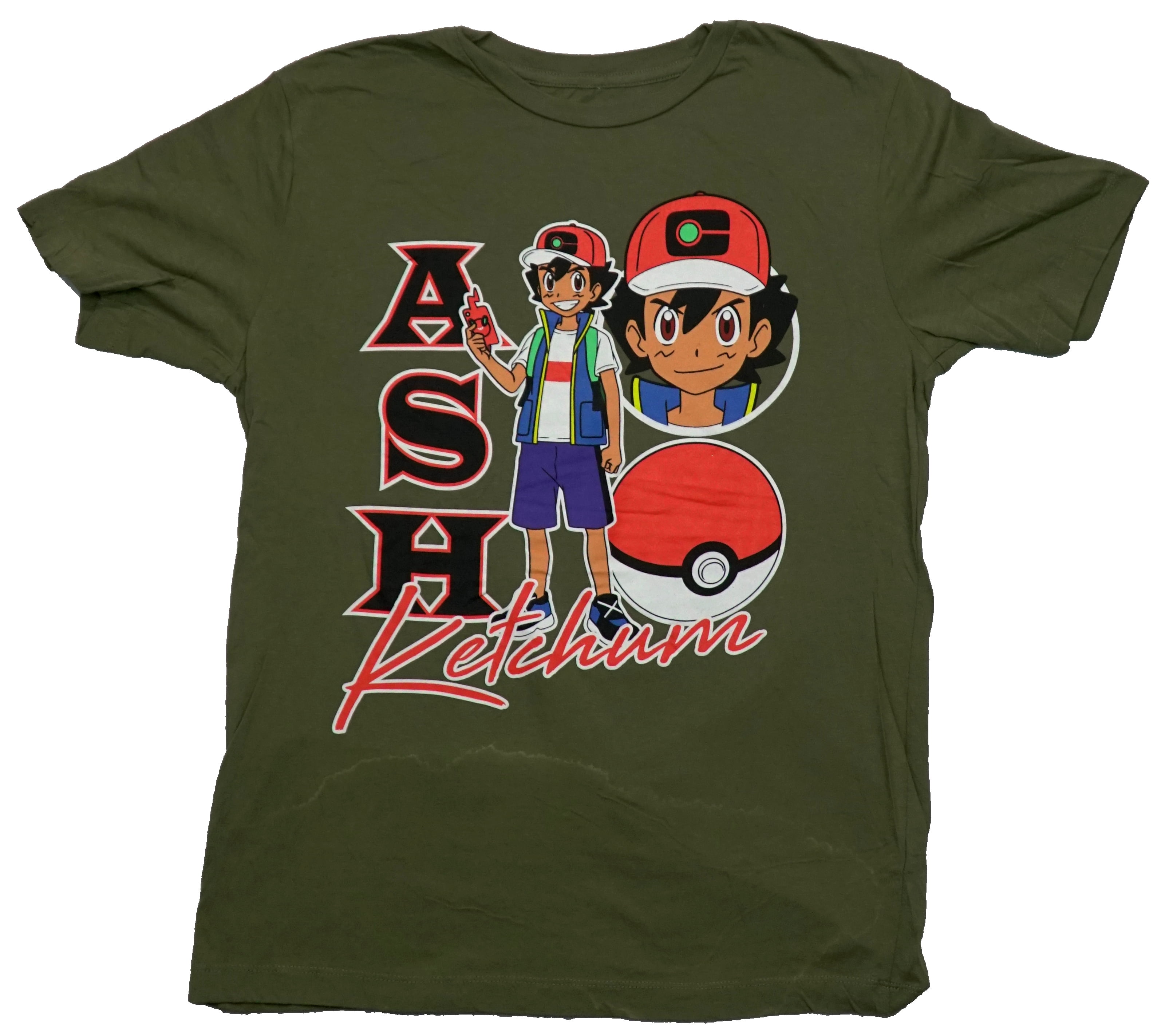 Pokemon Mens T-Shirt - Ash Ketchum Pictured with Pokeball (Large ...
