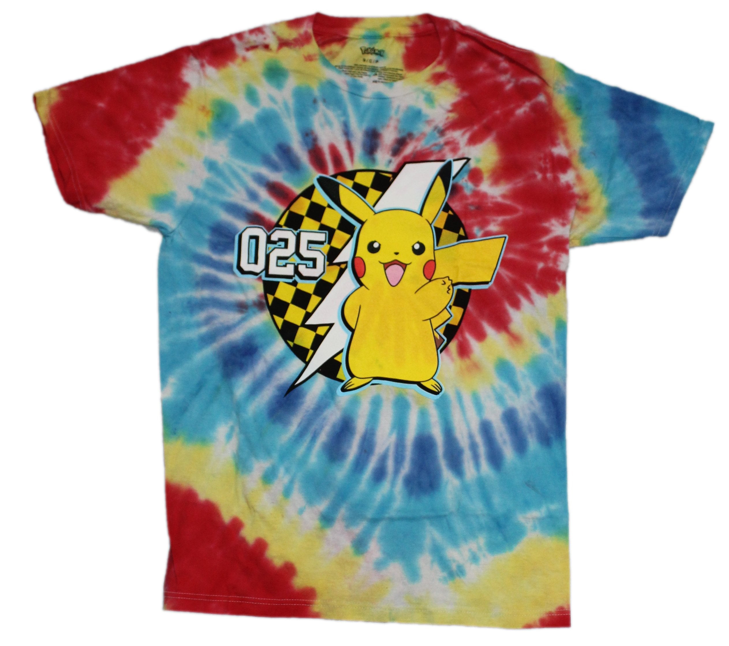 Pokemon Mens T-Shirt - Checkered Background 25 Lightning (Small ...