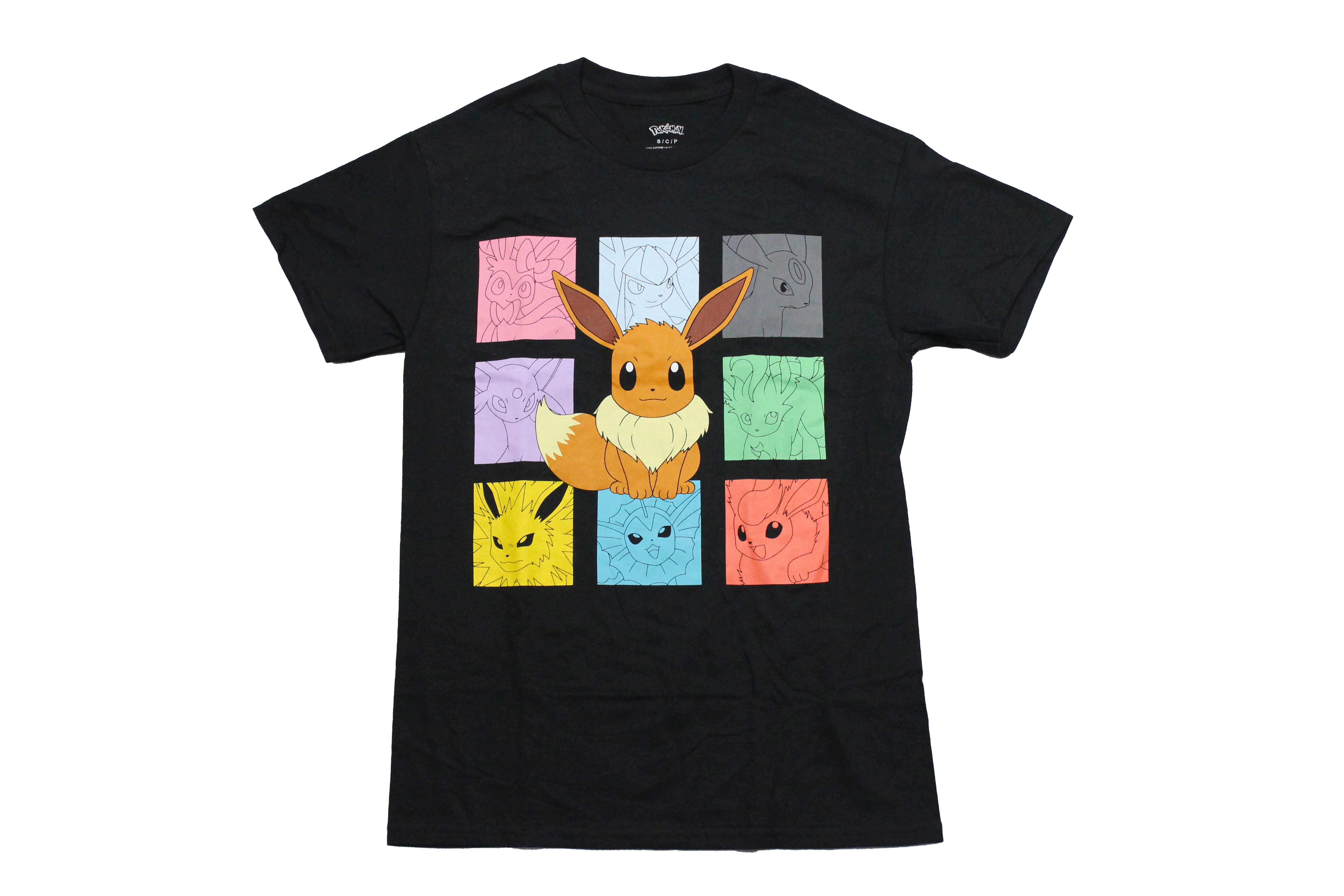 Pokemon Mens T-Shirt - Eevee Surrounded by Colorful 8 Boxed Characters ...