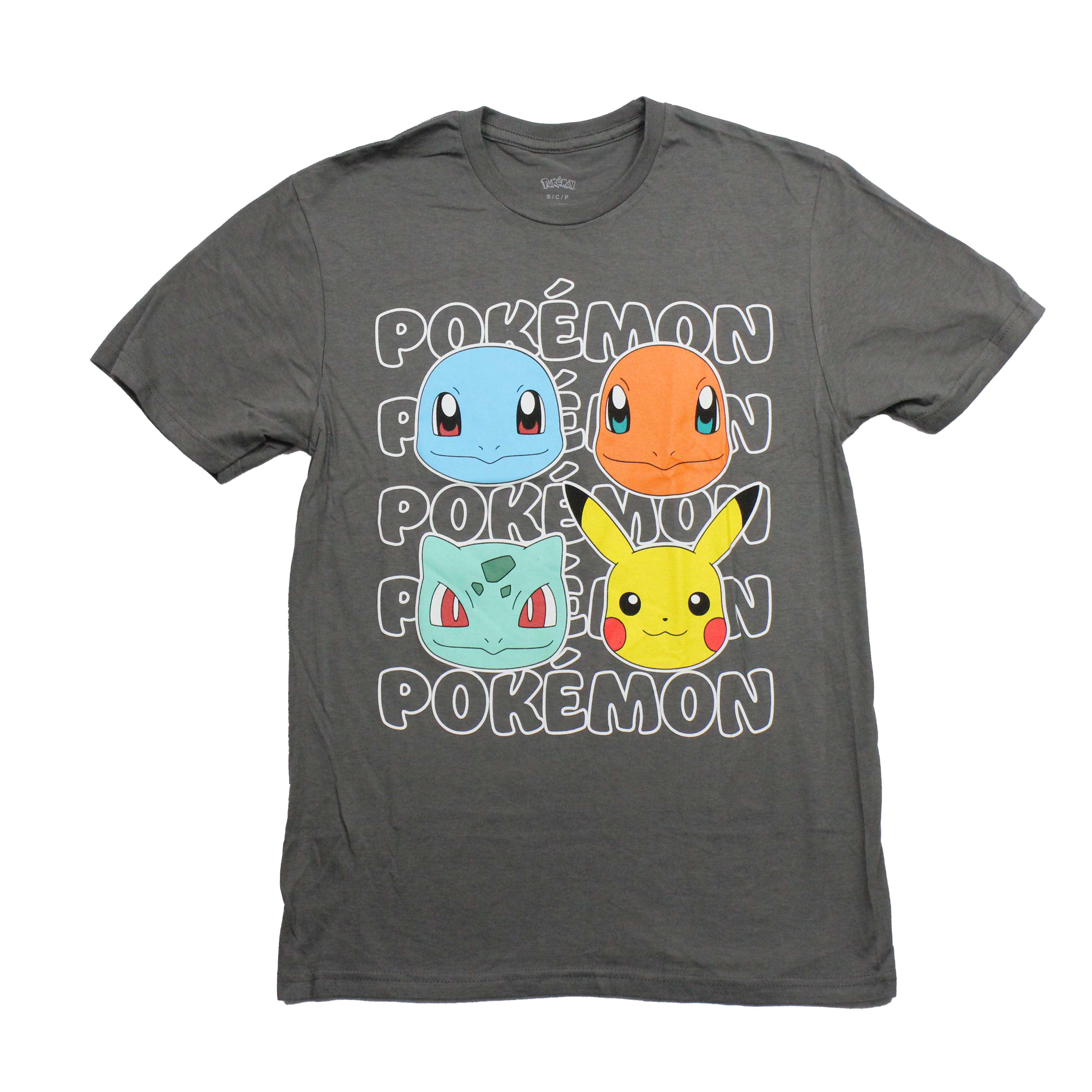 Pokemon Mens T-Shirt - Head Shot of Starters Over Repeated Name (Medium ...