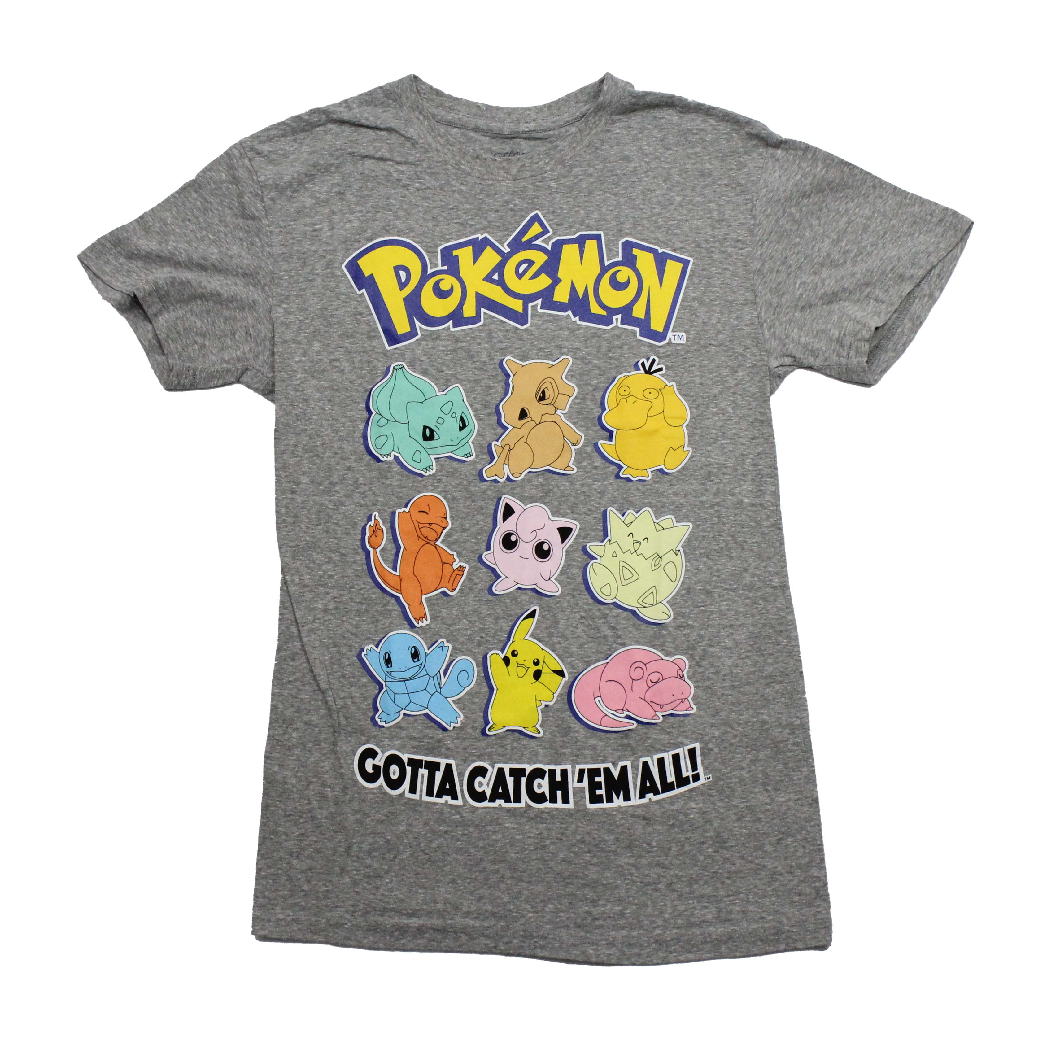 Pokemon Mens T-Shirt - Nine Characters over Gotta Catch'em All! (Medium ...