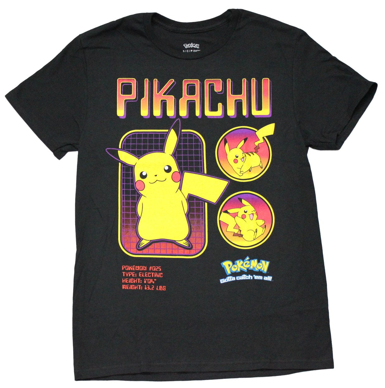 Pokemon Mens T-Shirt - Pikachu Below Name Profile Description Listed ...