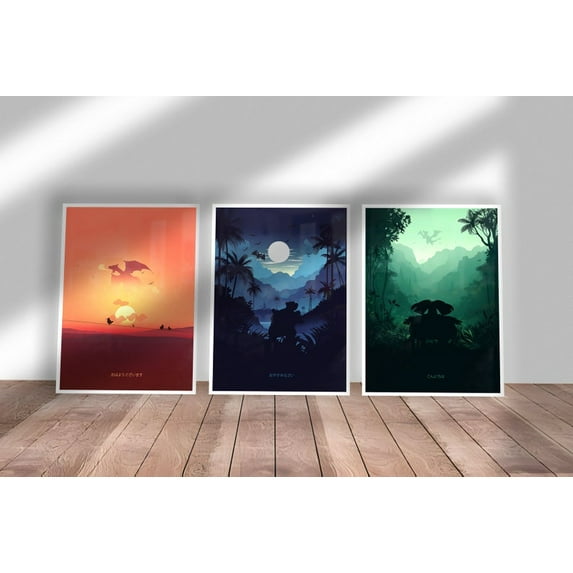 Pokemon Movie Poster Set of 3 - Colourful Scenery Prints, Charizard ...