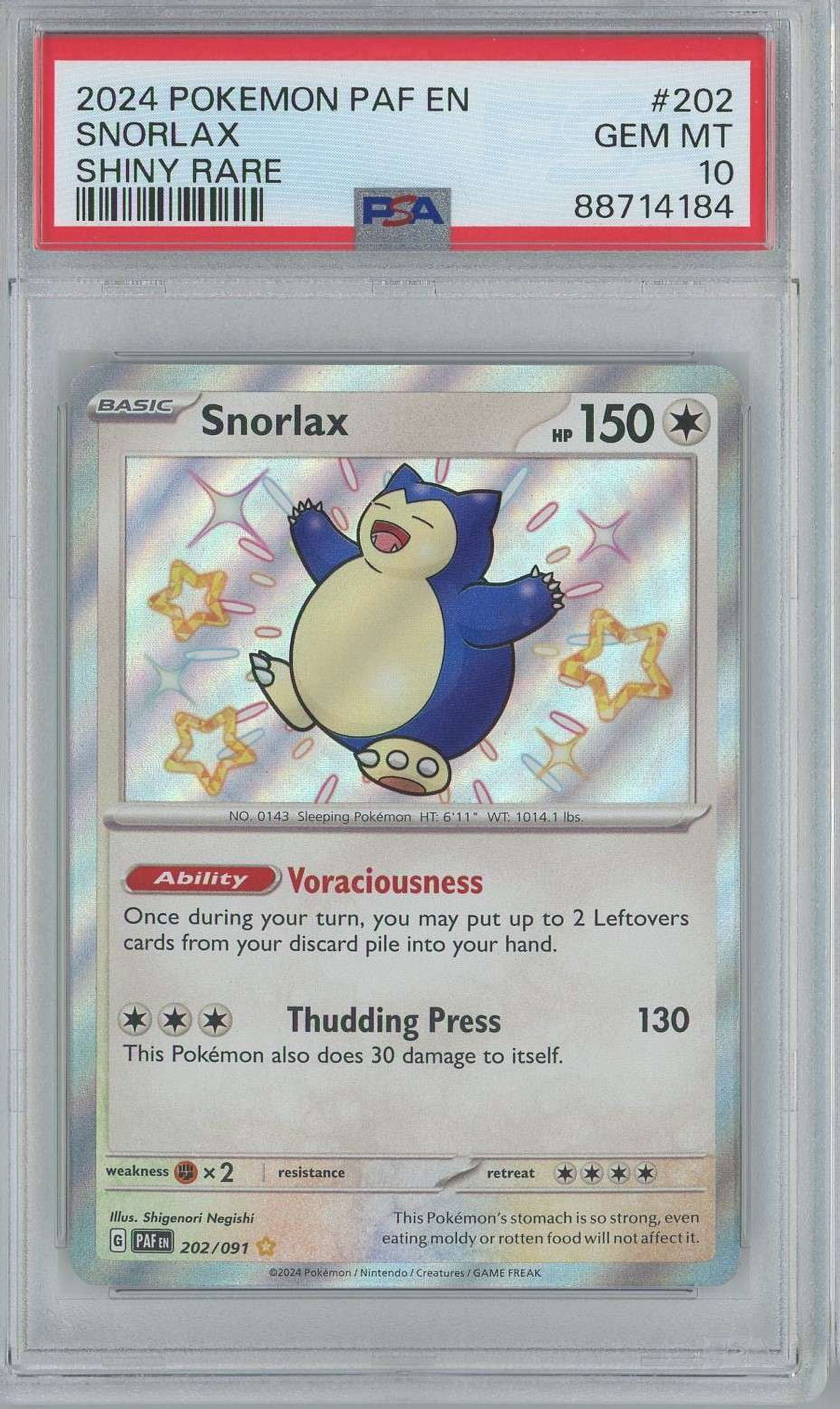 Pokemon Paldean Fates Baby Shiny Snorlax #202 (PSA Gem Mint 10 ...