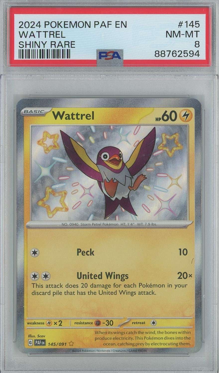 Pokemon Paldean Fates Baby Shiny Wattrel #145 (PSA Gem Mint 8 ...