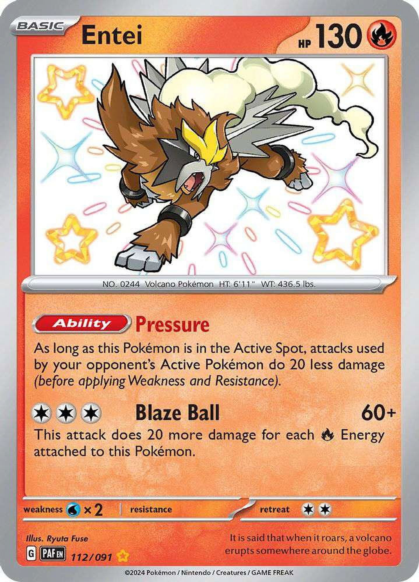 Pokemon Paldean Fates Shiny Rare Entei #112 - Walmart.com