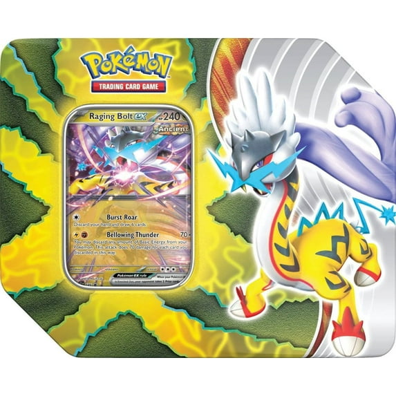 Pokemon Paradox Destinies Tin Set, Raging Bolt ex, 5 Booster Packs ...