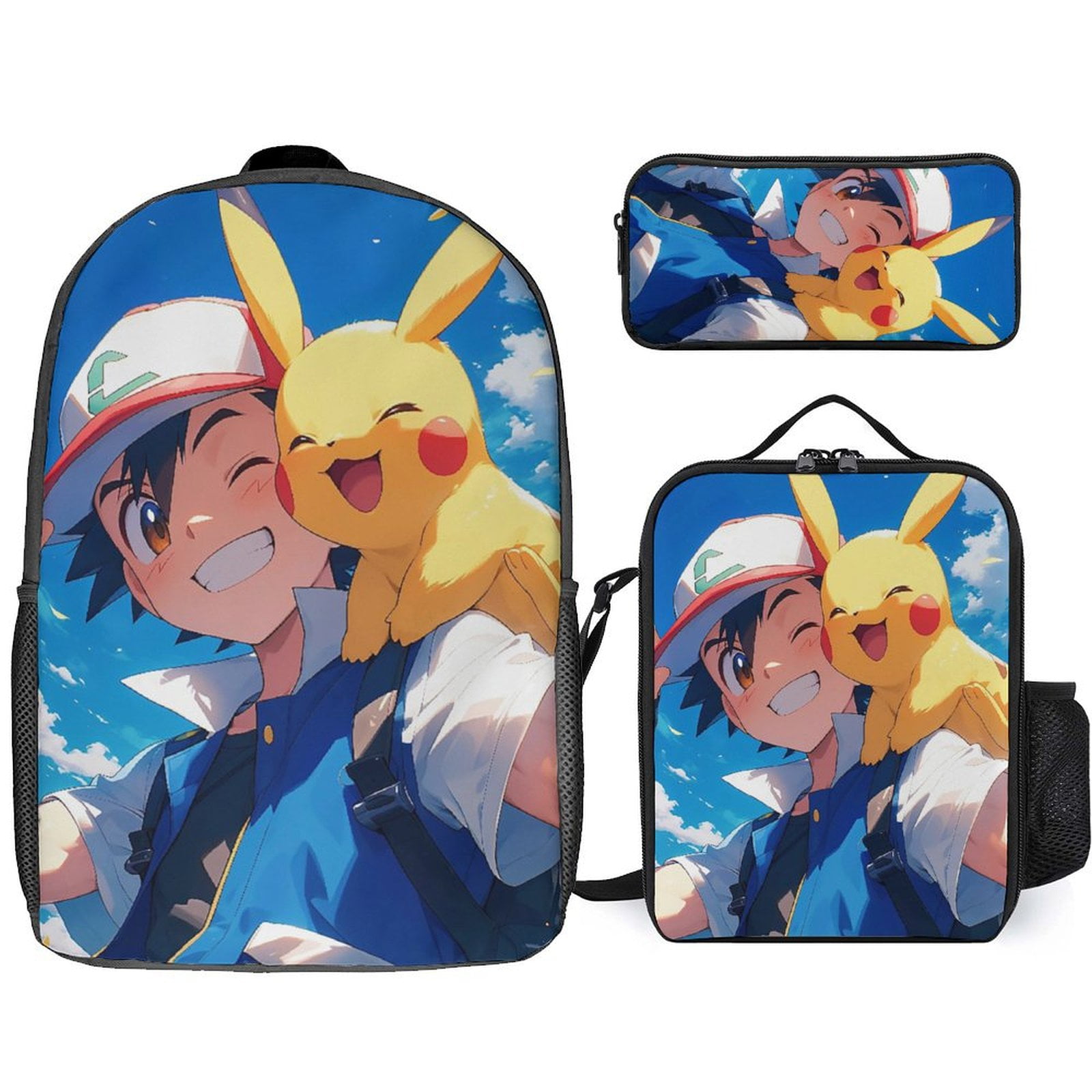 Pokemon_Pi_ka_chu 3D Printed One size 3PCS Laptop Backpacks Personalized Bags With Lunch Box ...