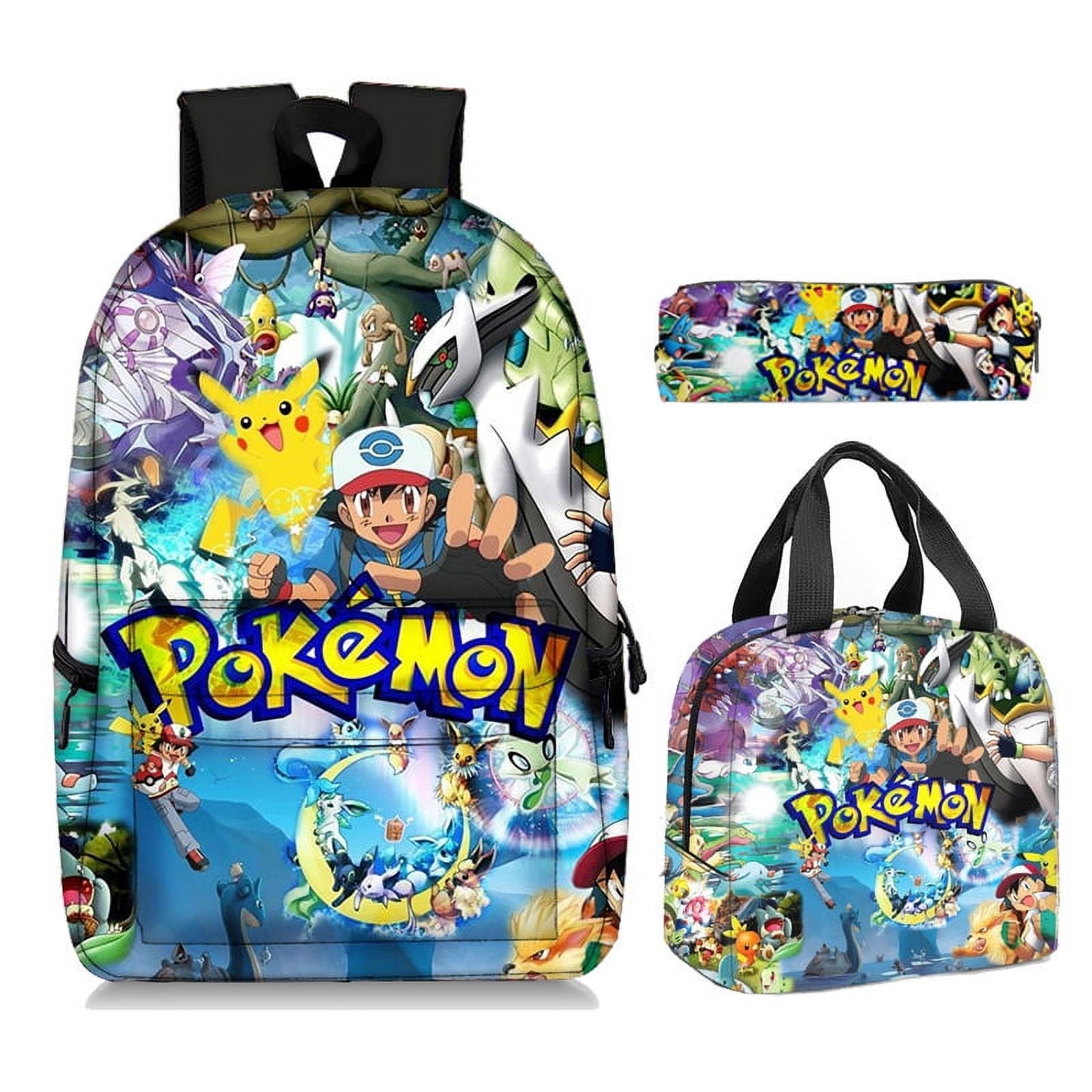 Pokemon_Pikachu 3-Piece Backpack Set - Cute Cartoon Backpack, Insulated ...