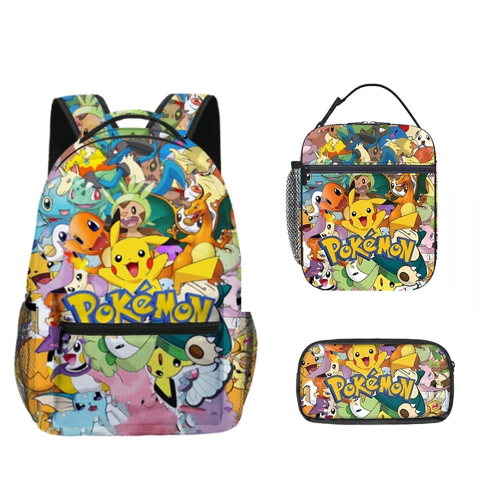 Pokemon_Pikachu 3-Piece Backpack Set - Cute Cartoon Backpack, Insulated ...