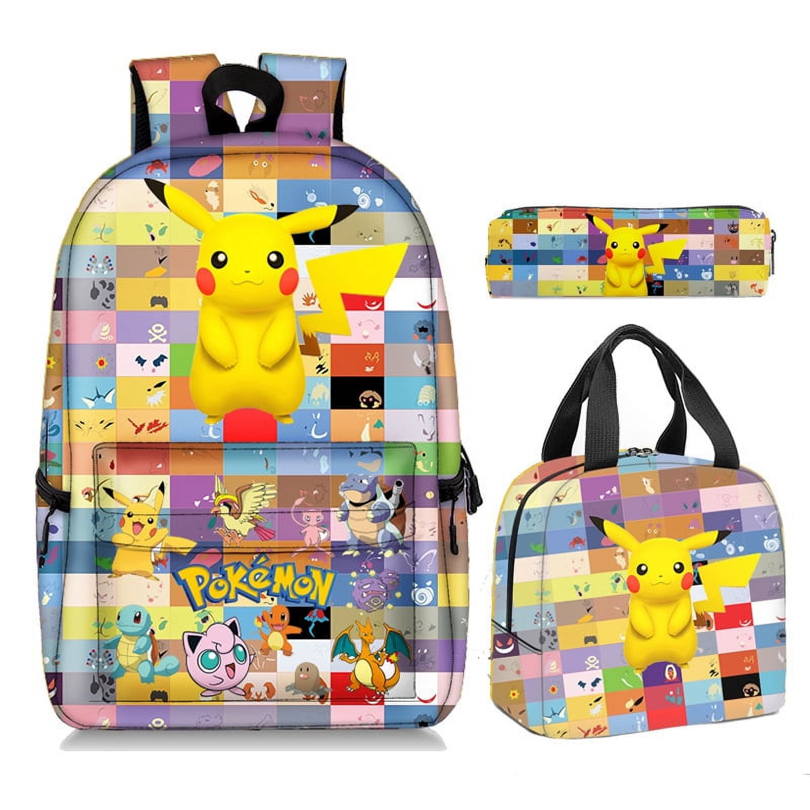 Pokemon_Pikachu 3-Piece Backpack Set - Cute Cartoon Backpack, Insulated ...