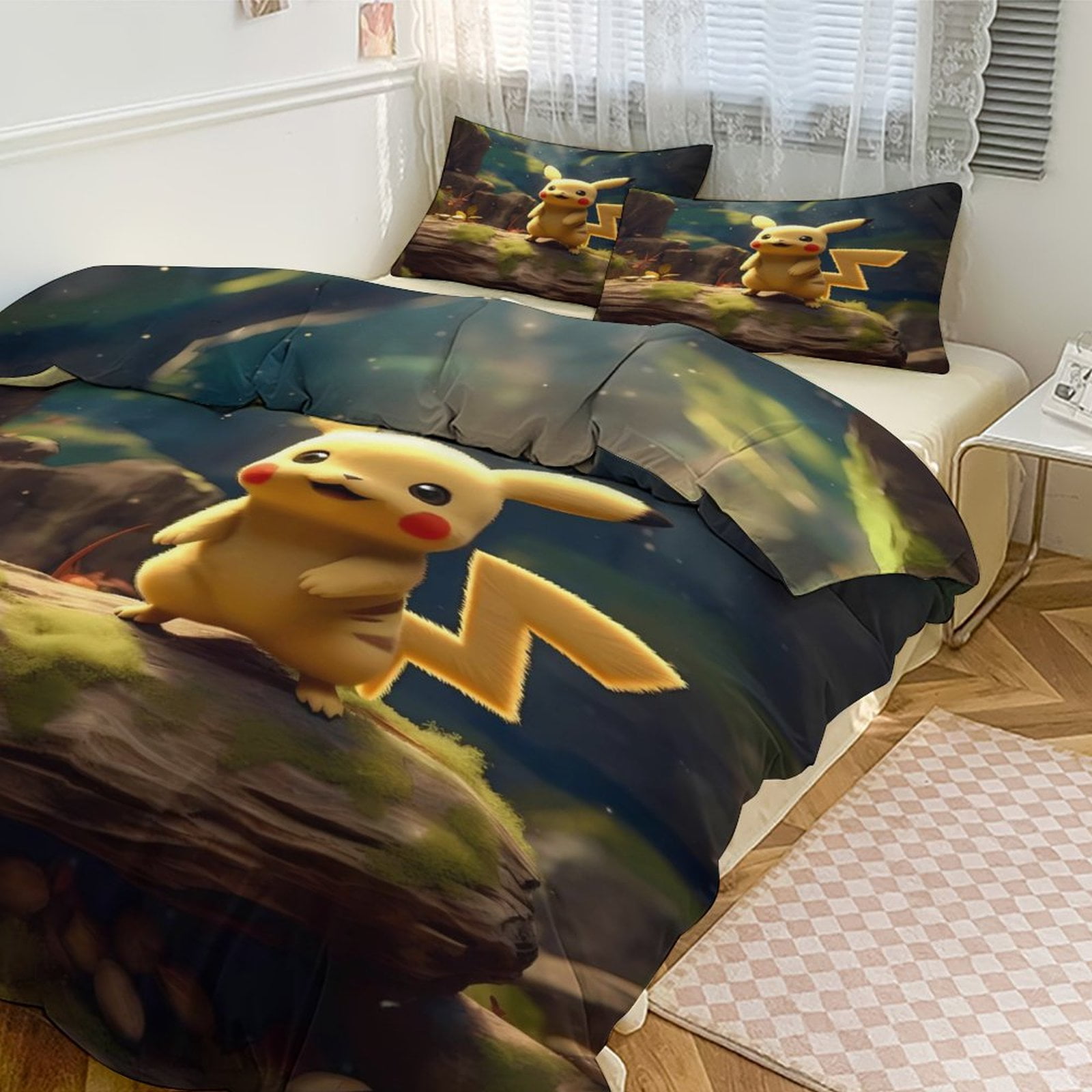 Pokemon Pikachu 3-Piece Bed Set Warm And Comfortable Bedding Set ，1 ...