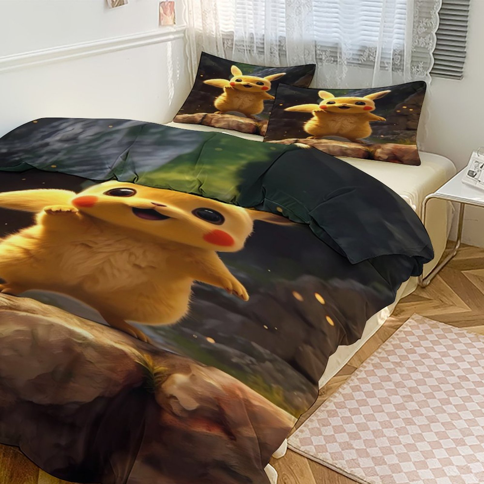 Pokemon Pikachu 3-Piece Bed Set Warm And Comfortable Bedding Set ，1 ...