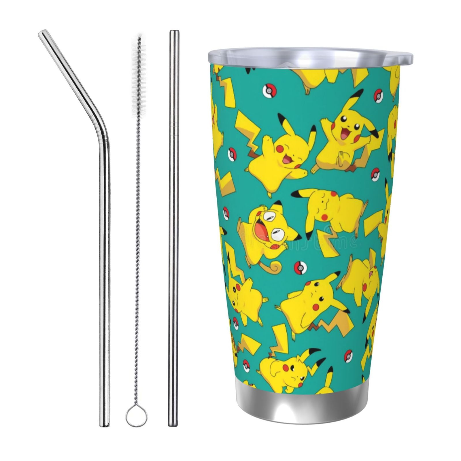 Pokemon Pikachu Ball Rotate Kids Water Bottle with Straw Lid,Insulated Stainless Steel Reusable ...