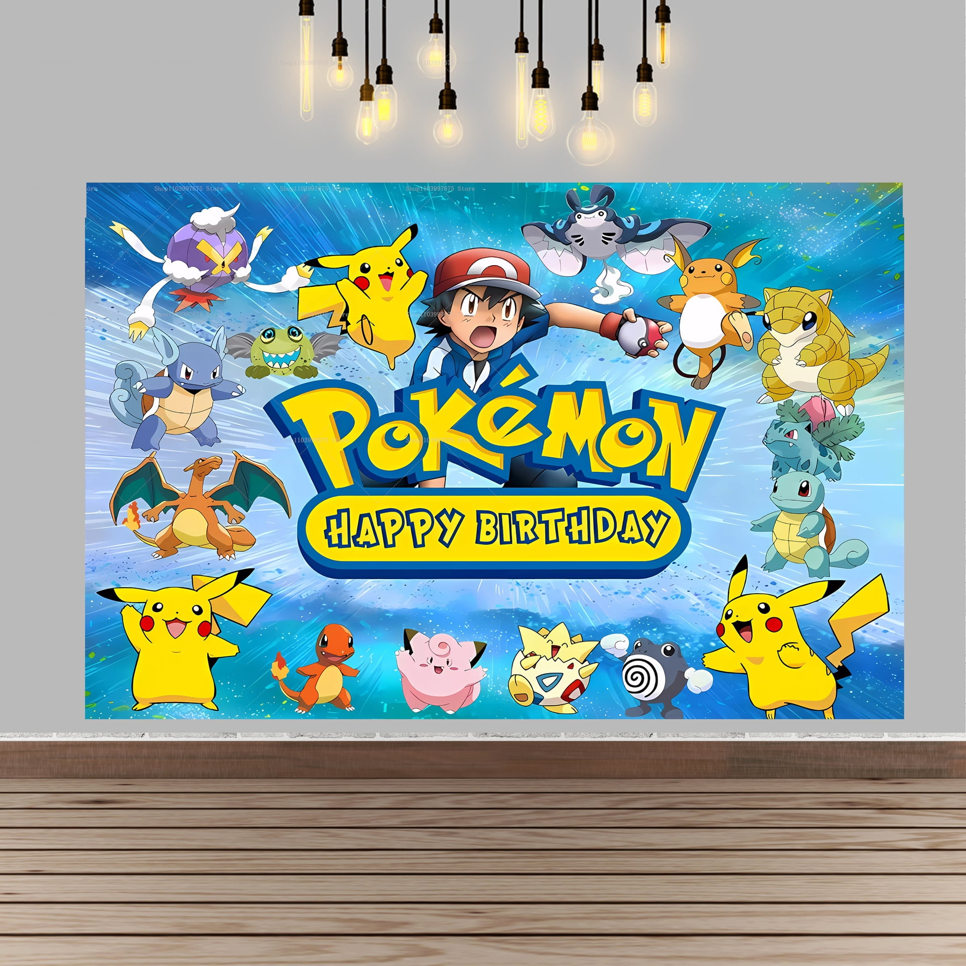 Pokemon Pikachu Birthday Party Backdrop Cartoon Baby Shower Background ...