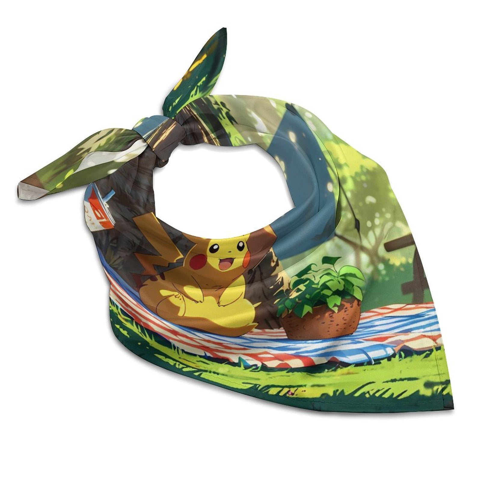 Pokemon-Pikachu Camping Square Satin Head Scarf Hair Scarves Silk-like ...