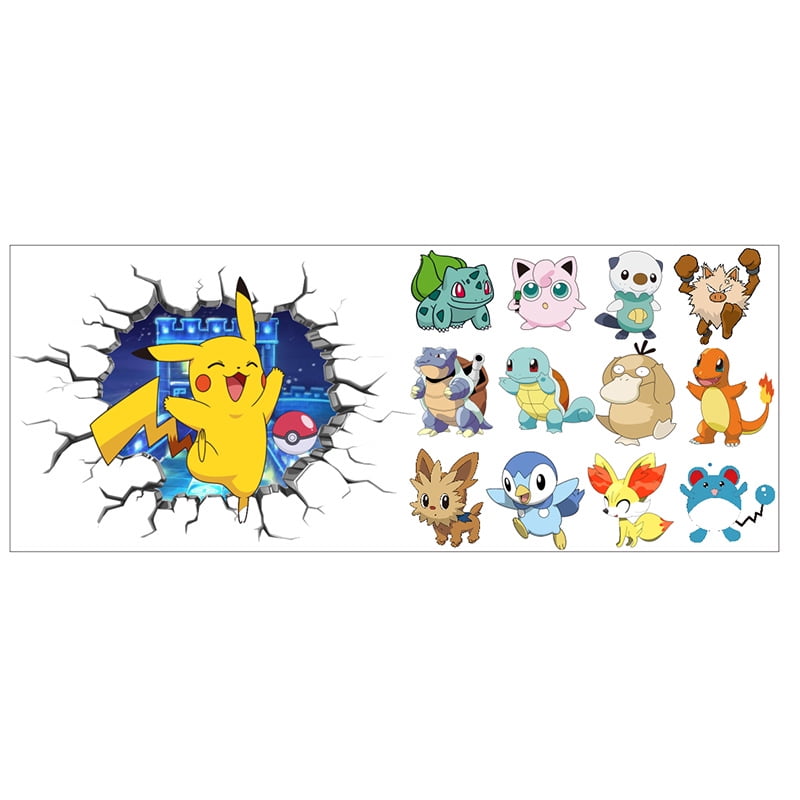 Pokemon Pikachu Cartoon Theme 3D Wall Decals,Bedroom、Living Room、and ...