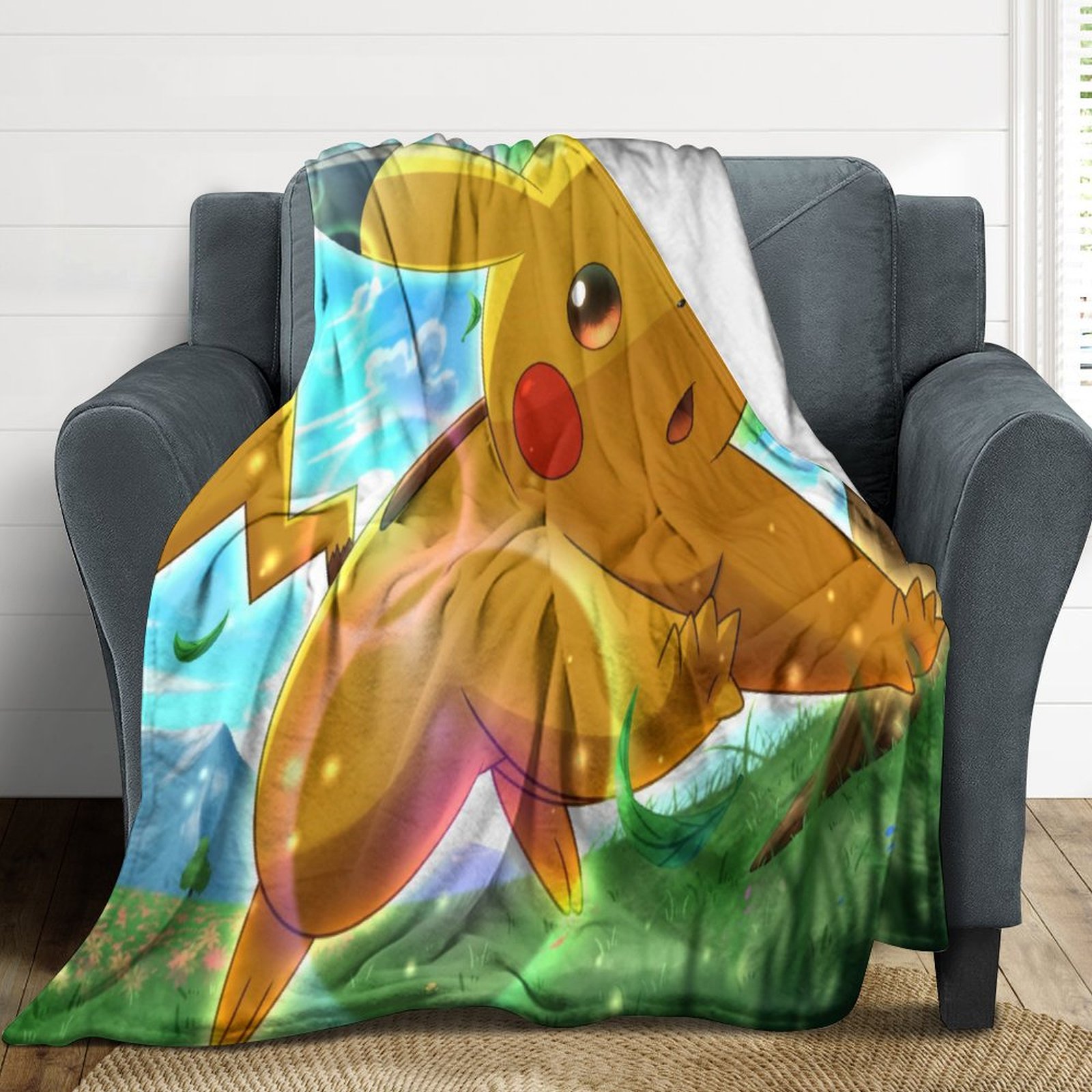 Pokemon Pikachu Cartoon cute Throw blanket Soft and comfortable flannel ...