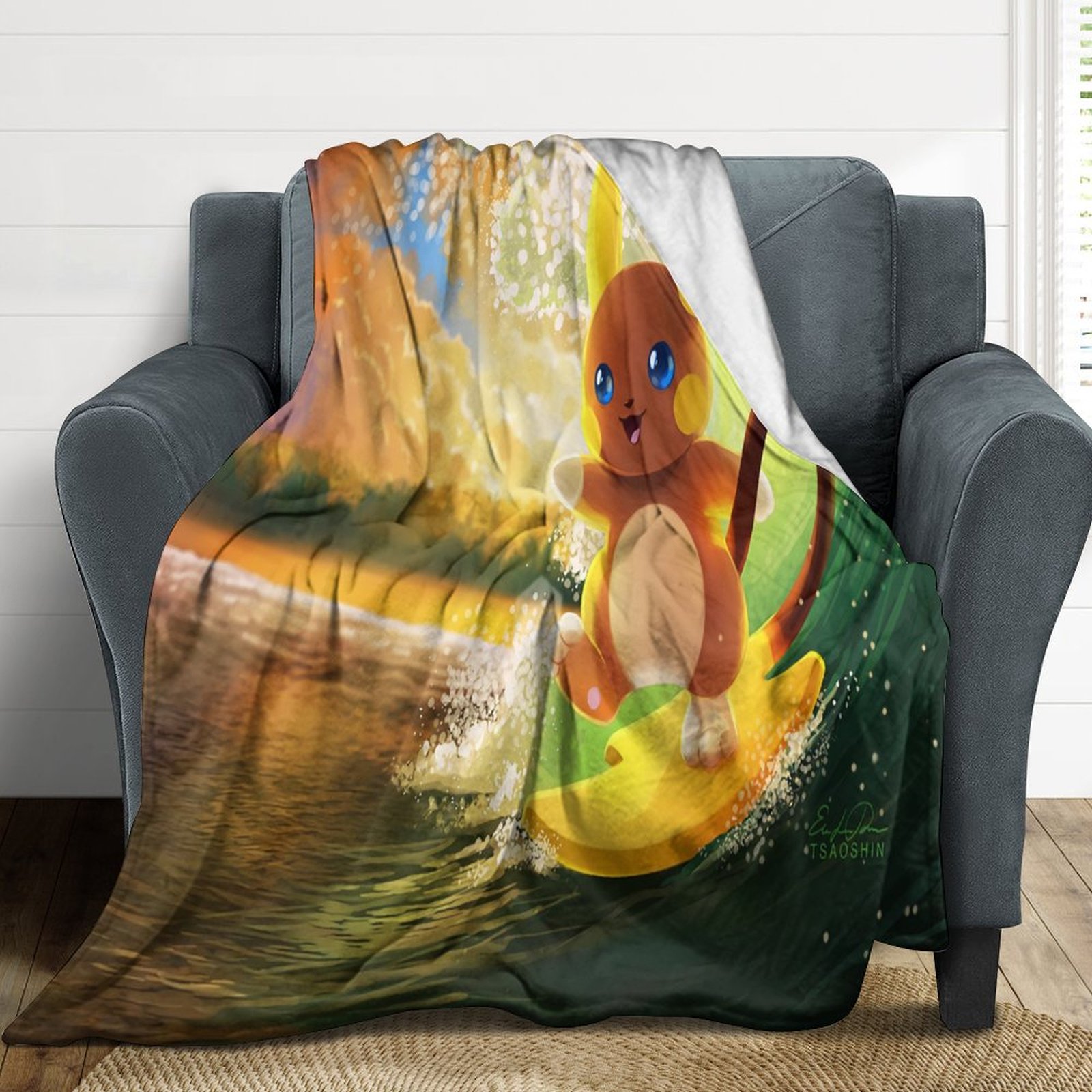 Pokemon Pikachu Cartoon cute Throw blanket Soft and comfortable flannel ...