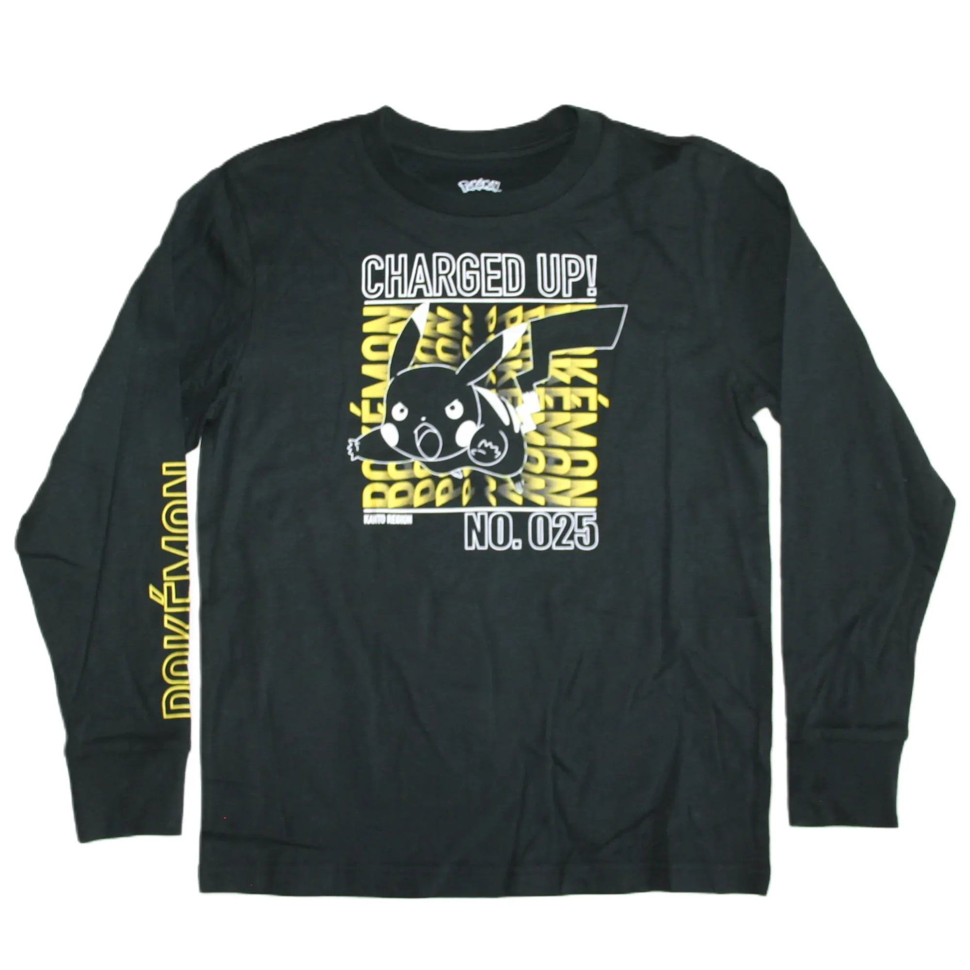Pokemon Pikachu Charged Up! No. 025 Kanto Region Big Boy's Long Sleeve ...
