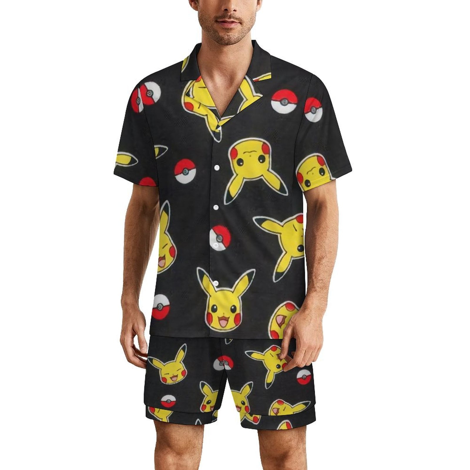 Pokemon-Pikachu Charizard Pokeball12 Men's Ice Silk Satin Pajamas 2 ...