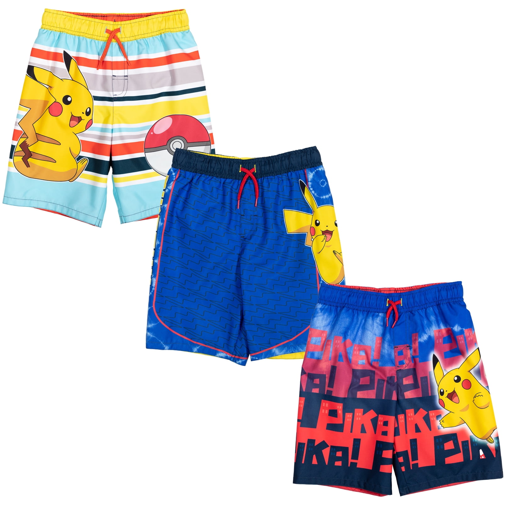 Pokemon Pikachu Little Boys 3 Pack Swim Trunks Bathing Suits Little Kid ...