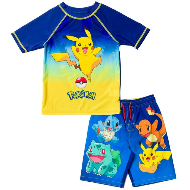 Pokemon Pikachu Charmander Bulbasaur Big Boys Rash Guard and Swim ...