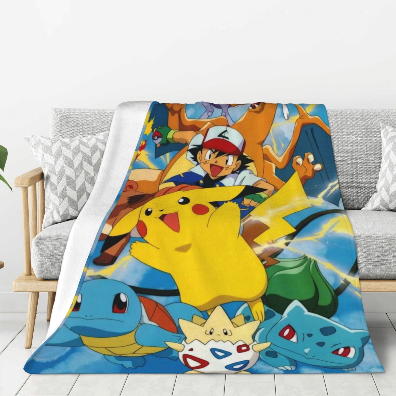 Pokemon- Pikachu-Charmander Squirtle Bulbasaur Blanket,Flannel Blanket ...