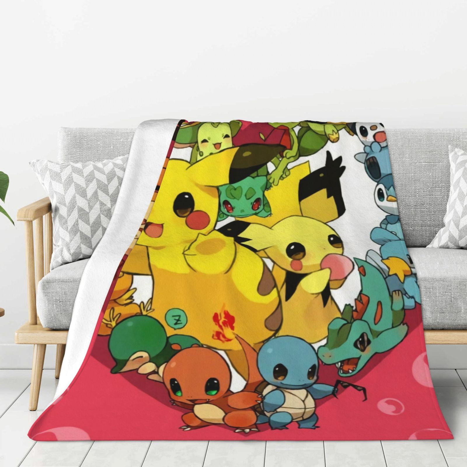 Pokemon -Pikachu Charmander Squirtle Bulbasaur Party Throw Blanket ...