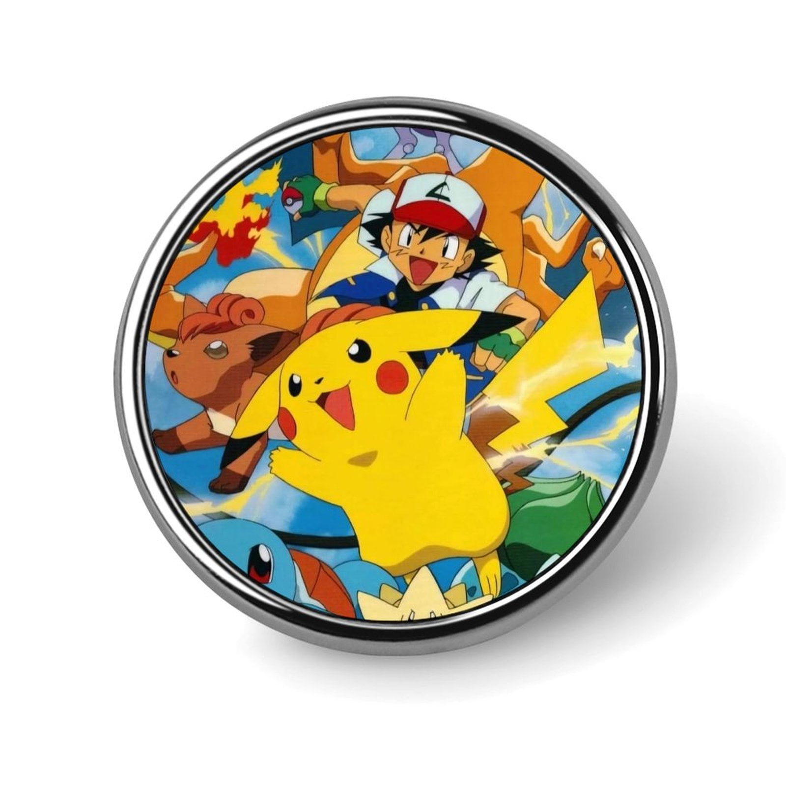 Pokemon Pikachu-Charmander Squirtle Bulbasaur65 Aluminium Alloy Round Badge Brooch Lapel Pin ...