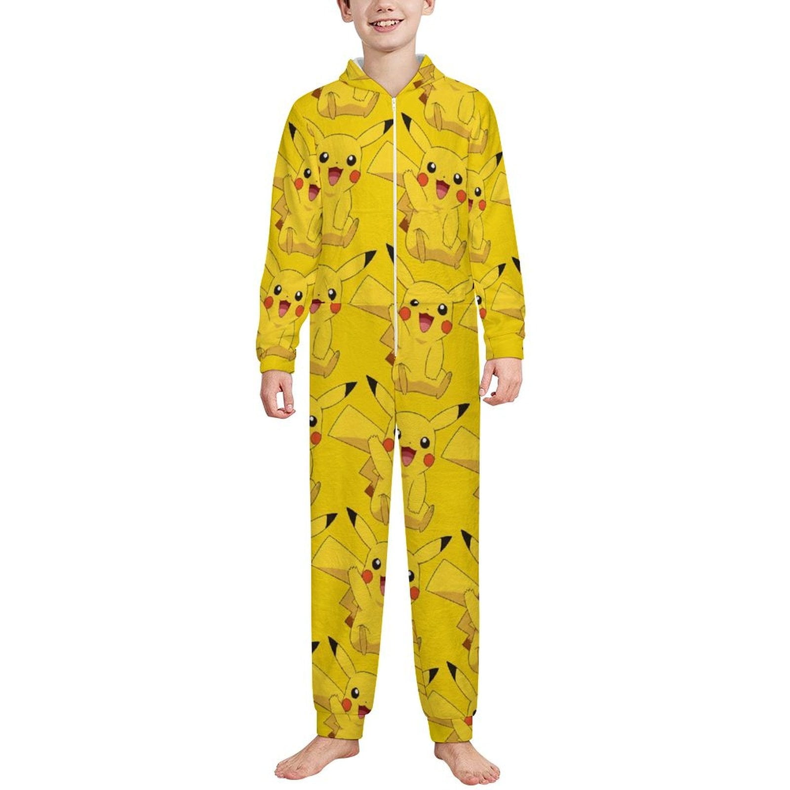 Pokemon Pikachu Children's hooded one-piece zip-up pajamas 8-9Y ...